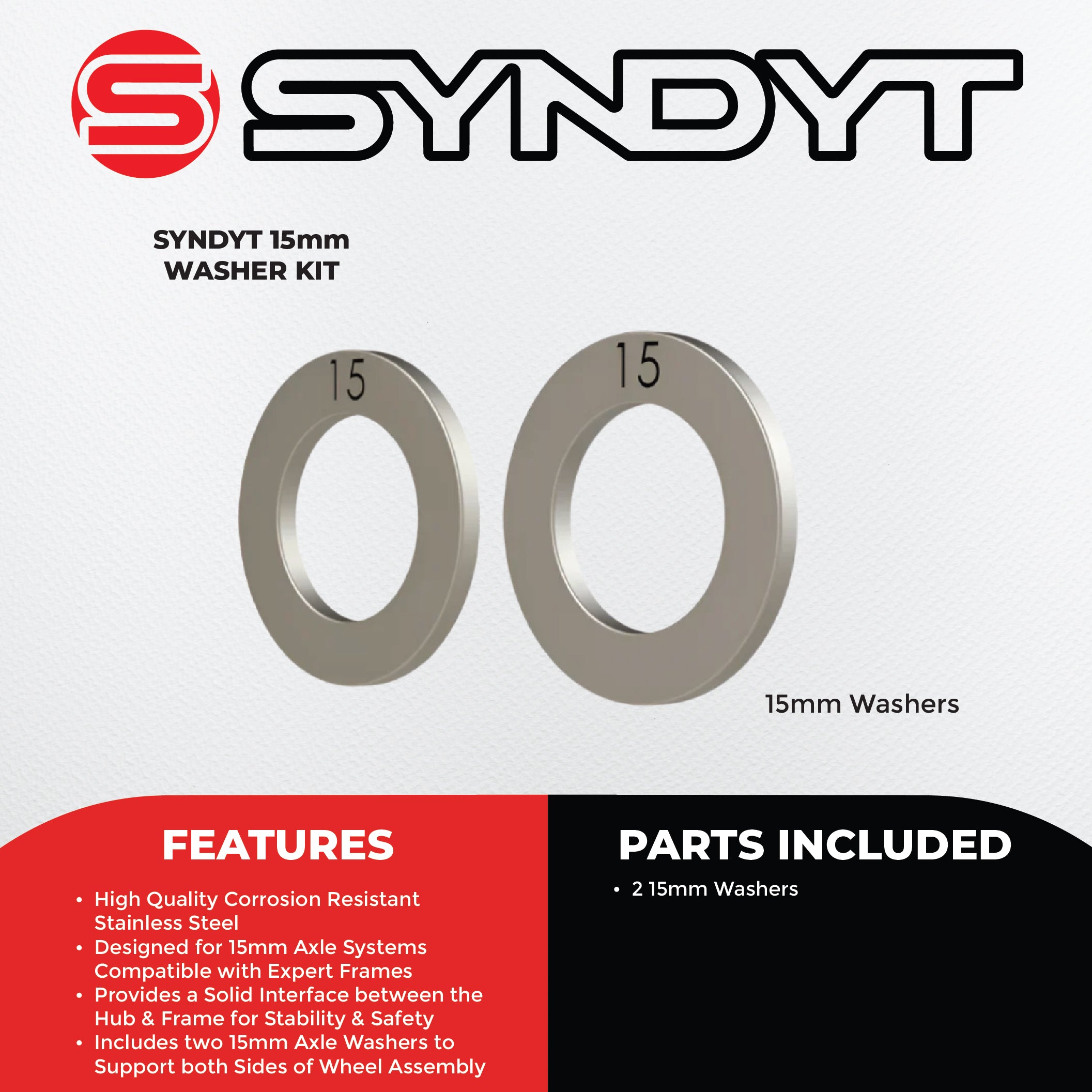 Expert 15mm Stainless Steel Axle Washer Kit - SYNDYT – SYNDYT, LLC